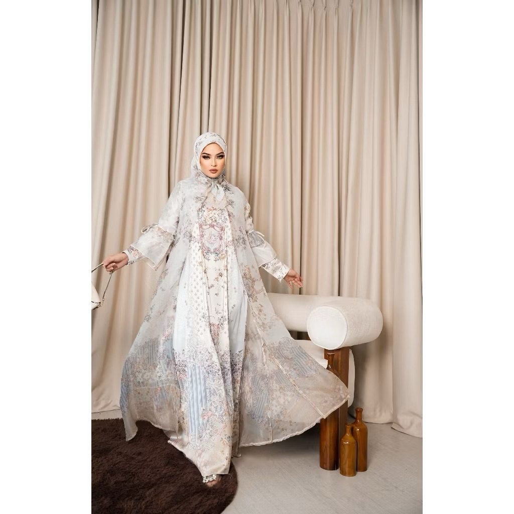 Jual Gamis IVORY silk premium, Gamis ivory silk mix organza, Gamis ...