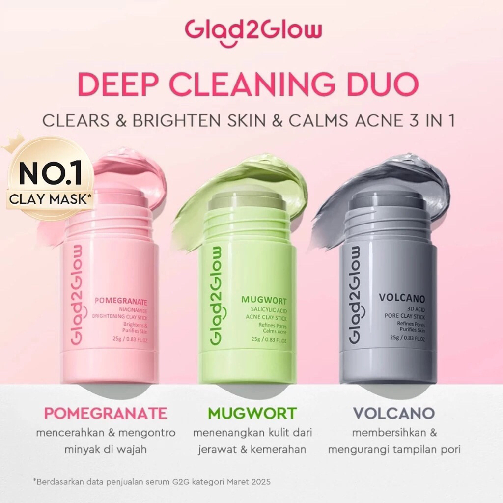 Jual GLAD2GLOW CLAY STICK & CLAY MASK SERIES - G2G Mugwort Salicylic Acid Acne/Pomegranate ...