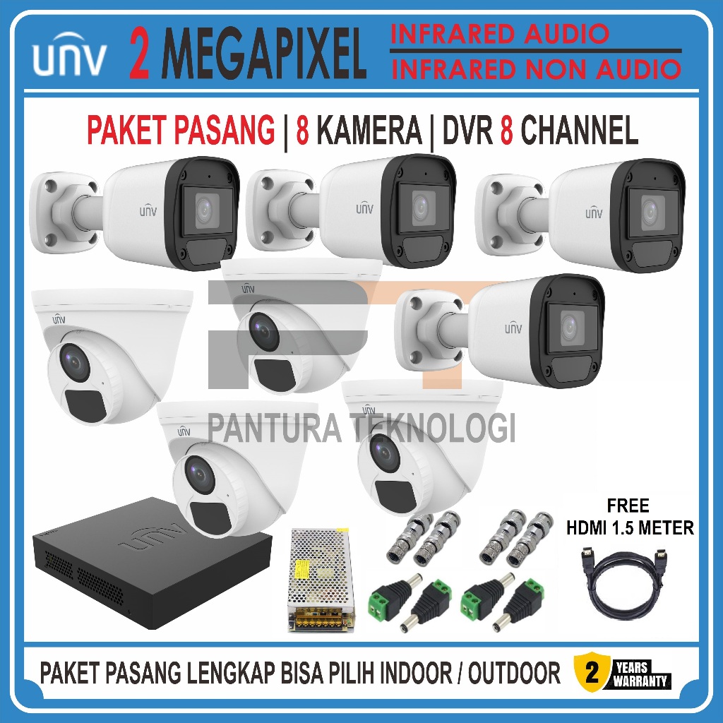 Jual PAKET CCTV UNV 2MP 8 KAMERA INFRARED NON AUDIO/ AUDIO DVR/XVR 8 ...