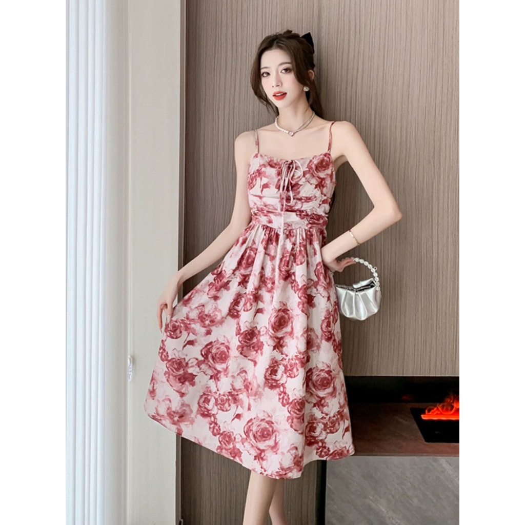 Jual EMITA BLOOM merah floral dress panjang summer korean style dress ...
