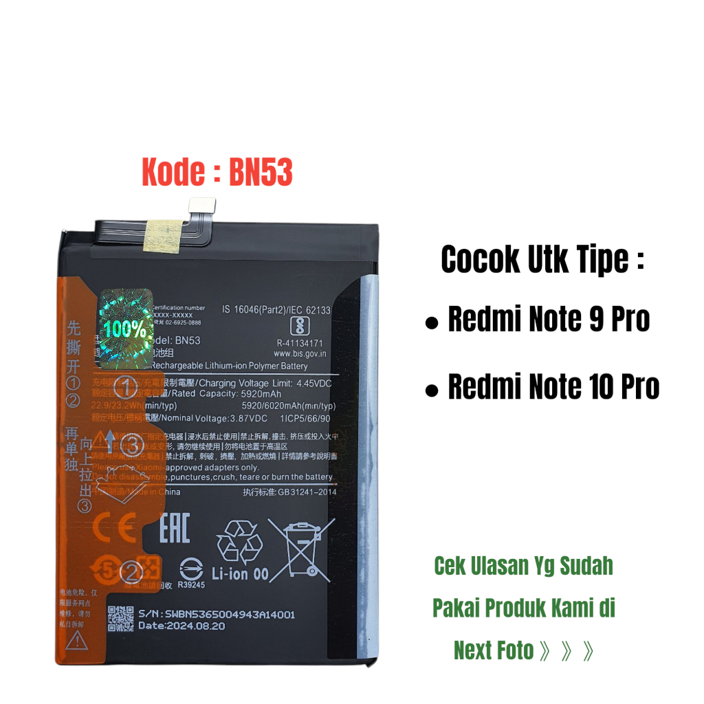 Jual Baterai Batre Original Redmi Note 9 Pro BN53 Redmi Note 10 Pro ...
