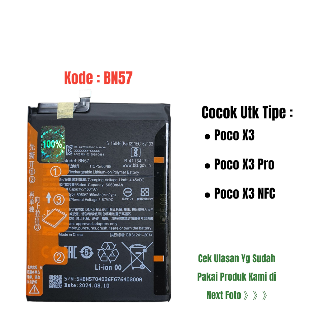 Jual Baterai Batre Original Poco X3 NFC Poco X3 Pro BN57 Battery Poco ...