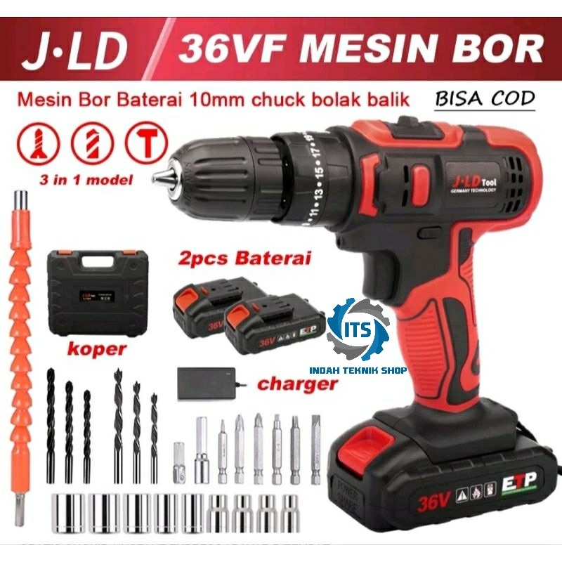 Jual Promo JLD Mesin Bor 2 Baterai 36Vf BOR Tembok Beton Besi Cordless ...