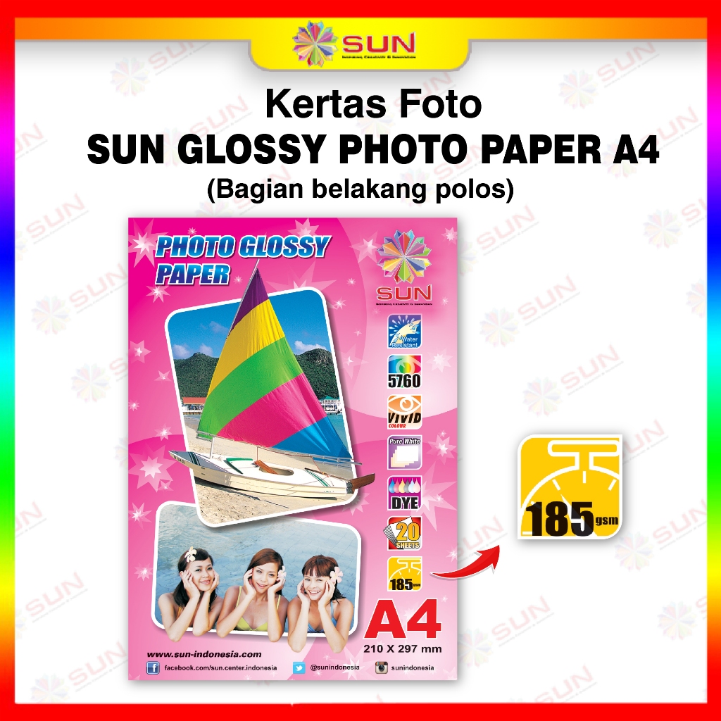 Jual Kertas Foto Glossy A4 - SUN Photo Glossy Paper A4 265, 240, 210, 185, 120 GRAM ( Support ...