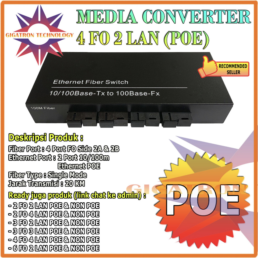 Jual Media Converter 4 FO 2 LAN 4 SC 2 RJ45 4F2E POE 10/100 Mbps Full ...