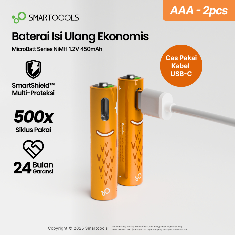 Jual Baterai Cas Isi Ulang 2pcs Smartoools Microbatt AAA USB Type-C ...