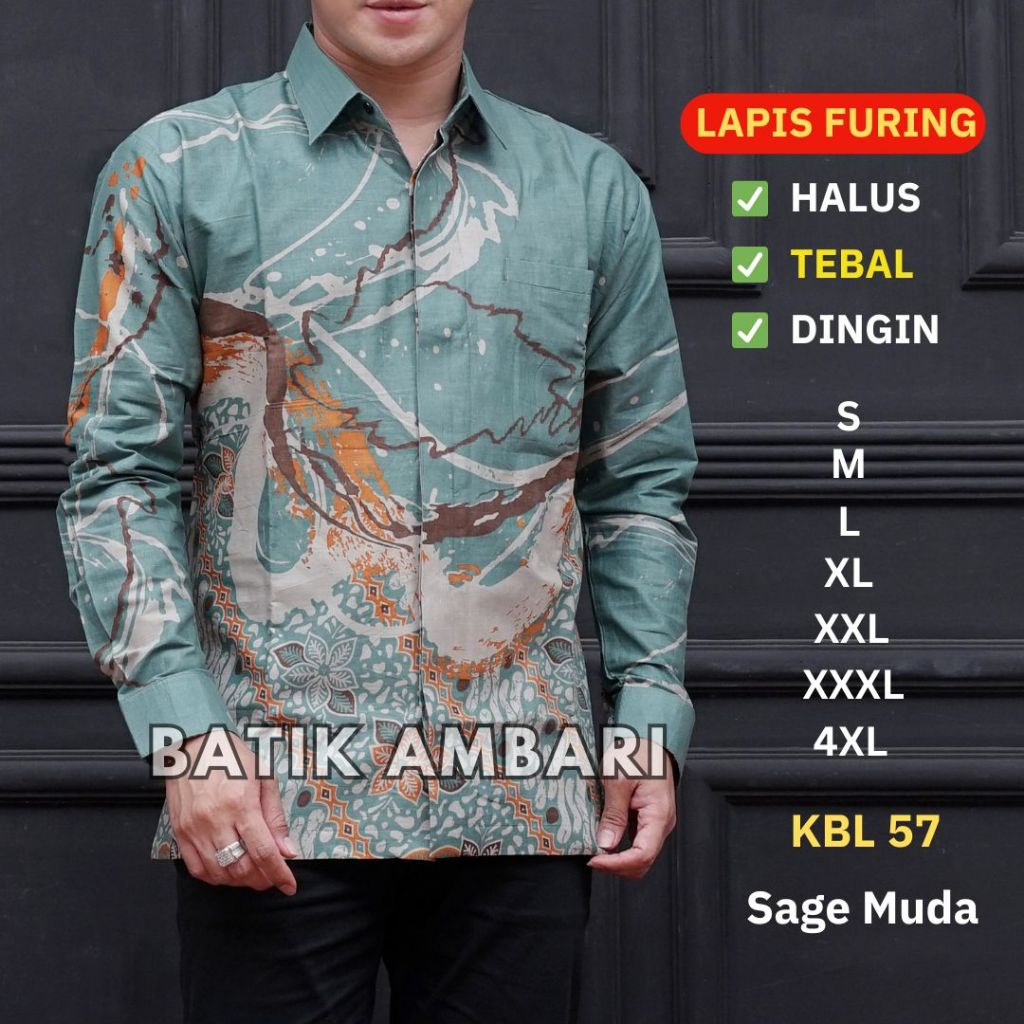 Jual Batik Pria LAPIS FURING Kemeja Batik Lengan Panjang STANDAR JUMBO XXXL 4XL SAGE MUDA KBL 57 ...