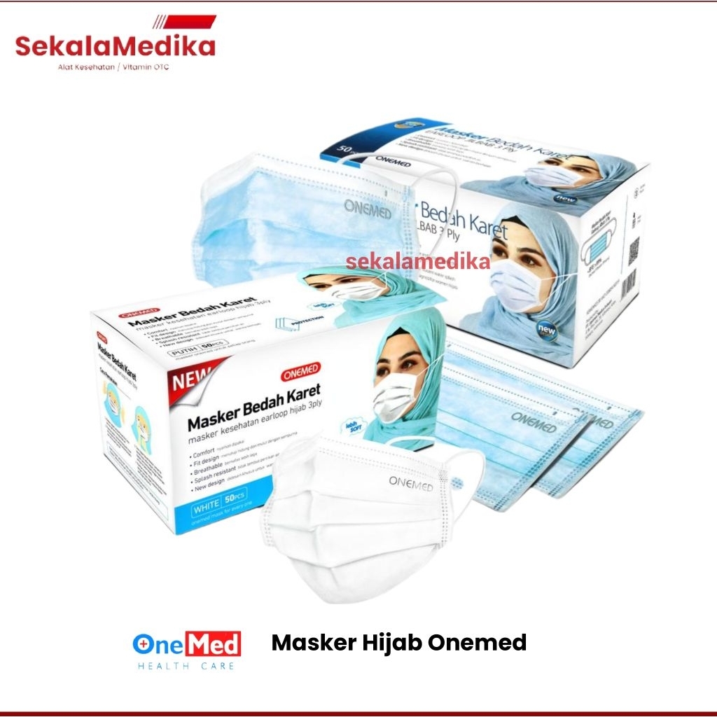Jual Masker Hijab Onemed Medis 3 Ply Masker Headloop Jilbab Isi 50 Pcs ...