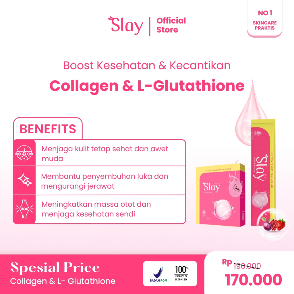 Jual SLAY Slay Collagen & L-Gluthatione Glowing 1 Box 15 Sachet ...