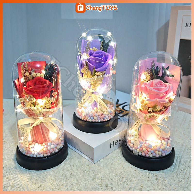 Jual FChengTOYS Bunga LED Hiasan Glass Dome Lampu Mawar Dekorasi Beauty ...