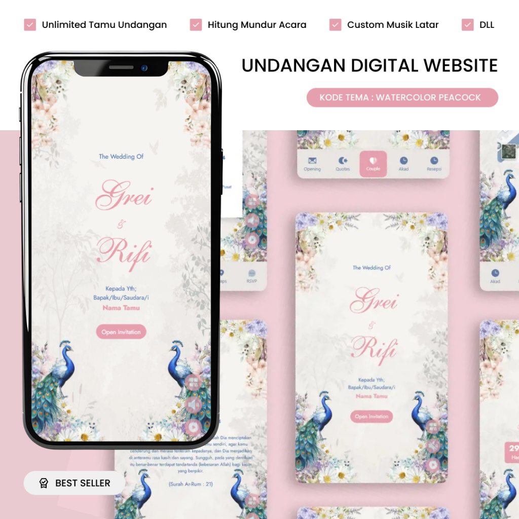 Jual Undangan Digital Tema Watercolor Peacock – Undangan Digital ...