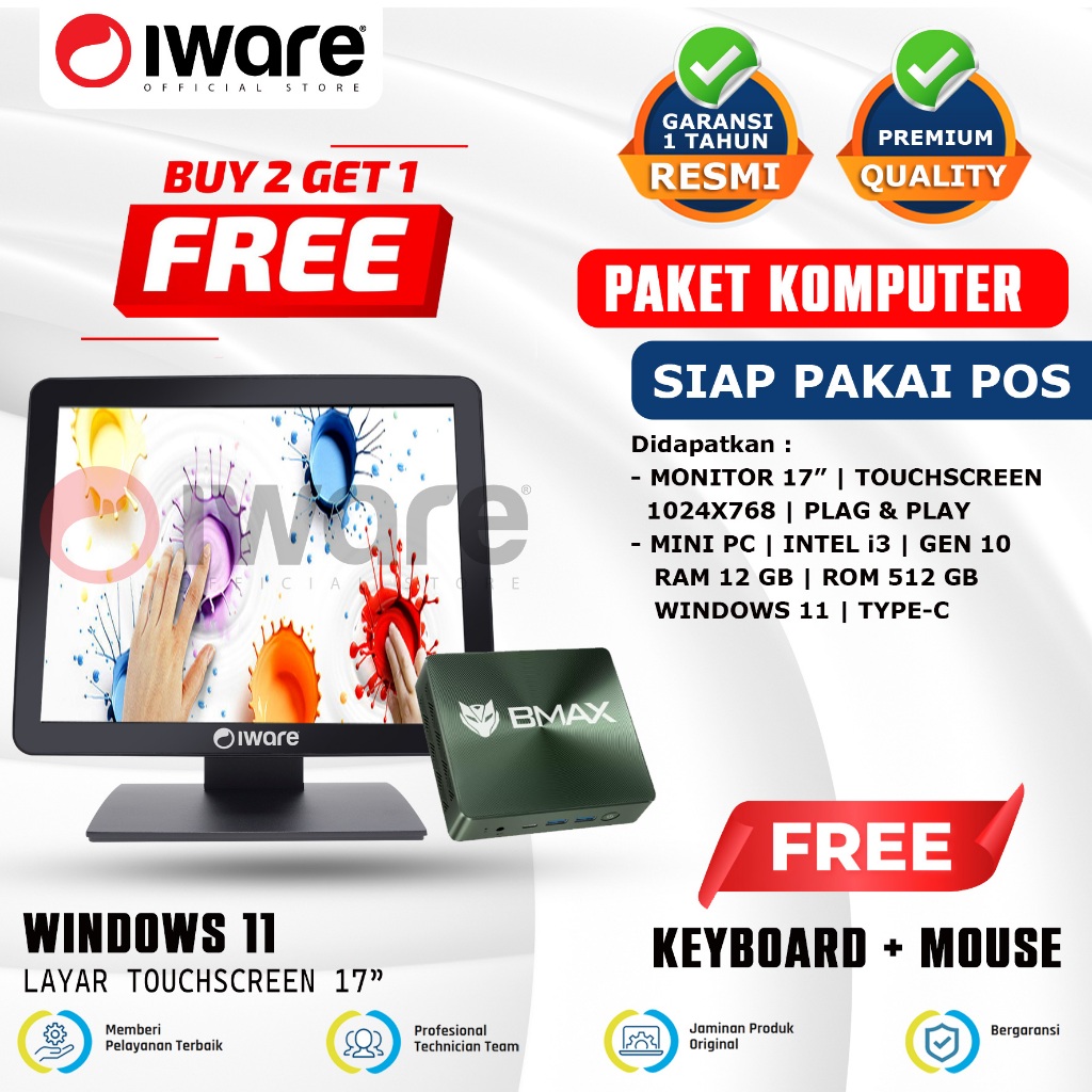 Jual Iware Paket Komputer Mini PC Bmax With Monitor Touchscreen 17 ...