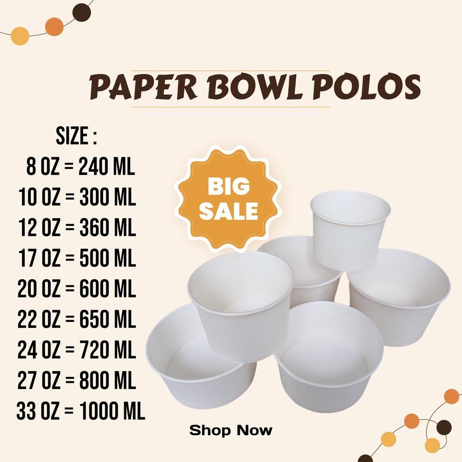Jual TERBARU PAPER BOWL POLOS [ISI 25 PCS] Paper Bowl 360ml 500ml 650ml ...
