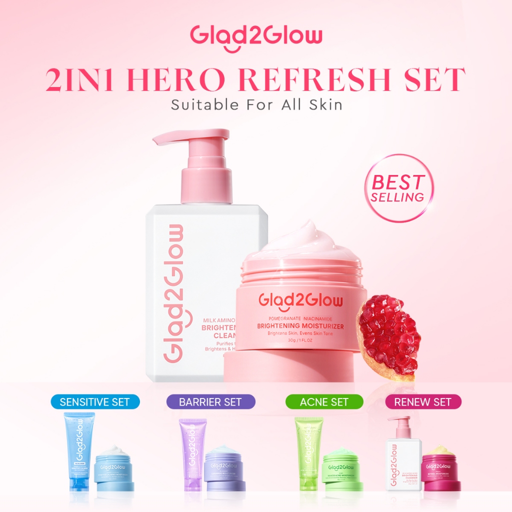Jual Paket Glad2Glow 2in1 Skincare Set Moisturizer + Cleanser Face Wash ...