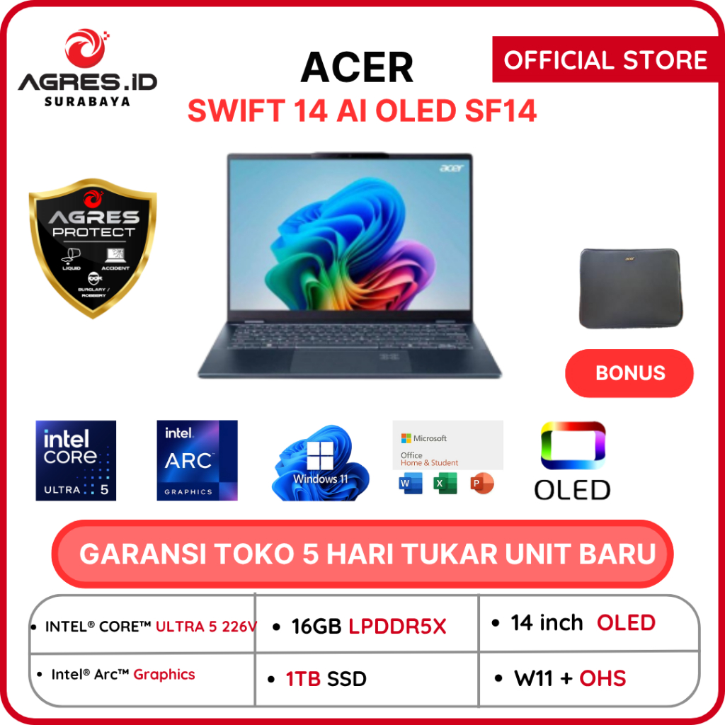 Jual ACER SWIFT 14 AI OLED SF14 ULTRA 5 226V 16GB 1TB Windows11+OHS 14.0WUXGA 90HZ BLU 2Y+ADP ...