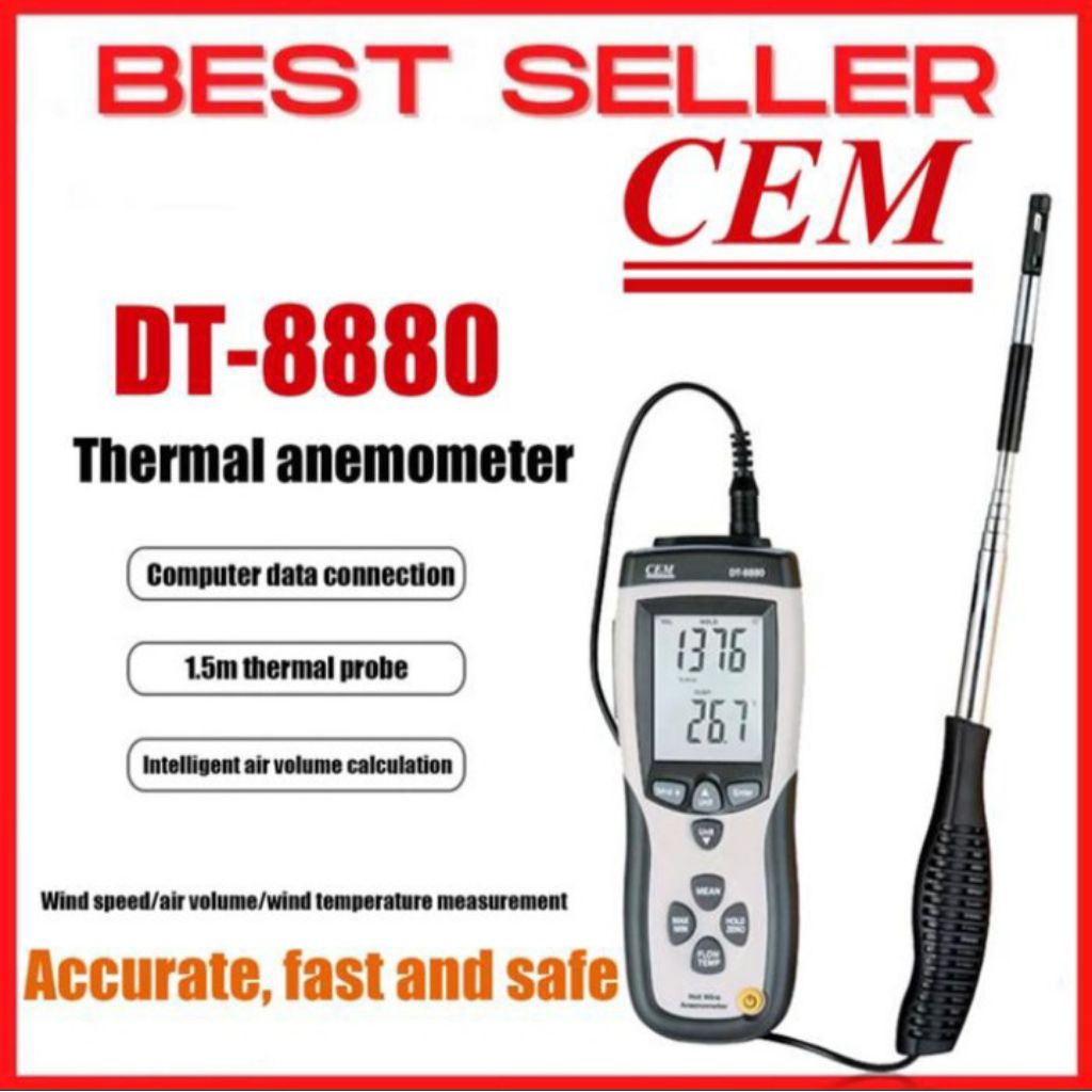Jual CEM DT-8880 Portable Thermal Anemometer Wind Speed Air Volume Wind ...