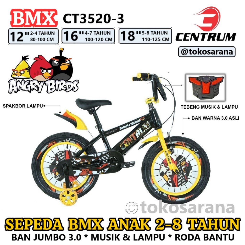 Jual Sepeda BMX Anak Centrum CT3520 3.0 Angry Birds Ban Jumbo 12 Inch x ...