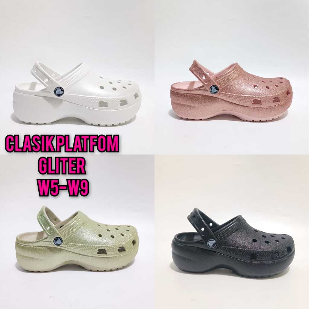 Jual Sepatu Sandal Wanita Crocs Classic Platform Glitter Clog STIKERR ...