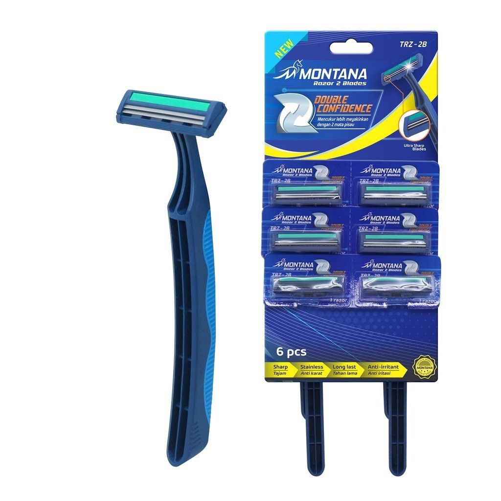 Jual ( 6 pcs ) PISAU CUKUR MONTANA BIRU 2 & 3 MATA PISAU / CUKURAN MURAH BIRU / cukuran kumis ...