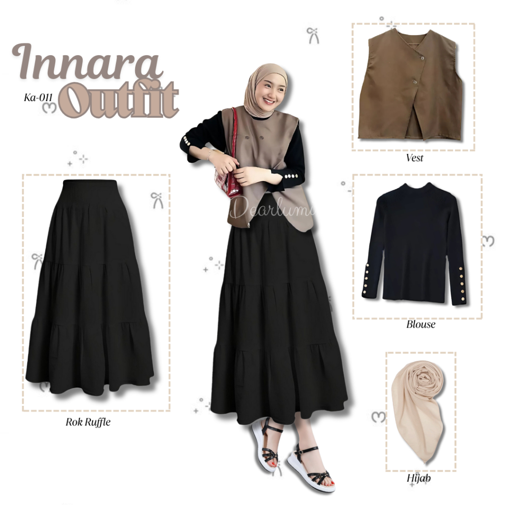 Jual Dearlumi - Innara Outfit korean Look ( Blouse Innara + Vest Kimi ...