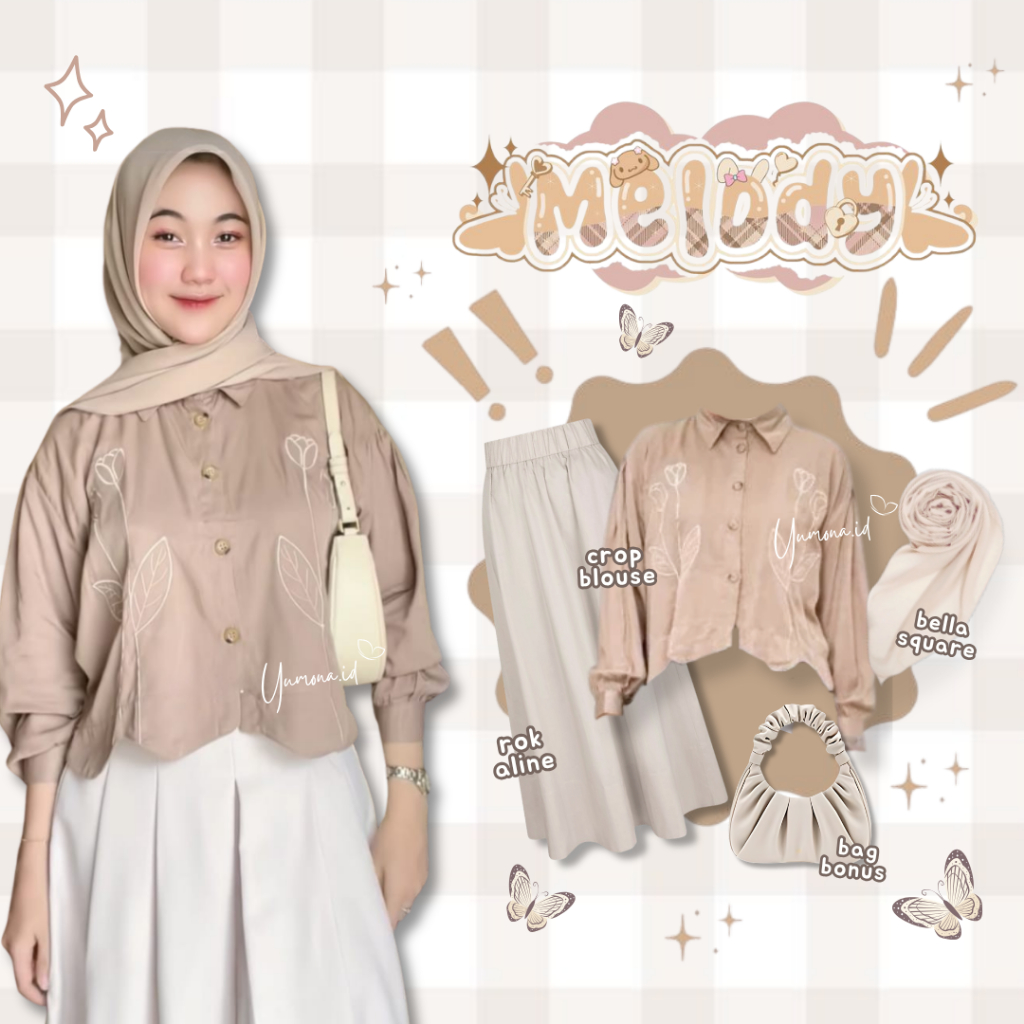Jual One Set Outfit Remaja Kekinian (Blouse Senka, Rok, Hijab) Oneset ...