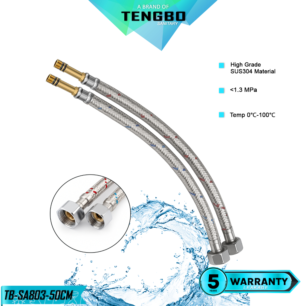 Jual TENGBO TB-SA803 Flexible Hose 50cm Mixer Selang Kran Wastafel Air Panas Dingin Toilet ...
