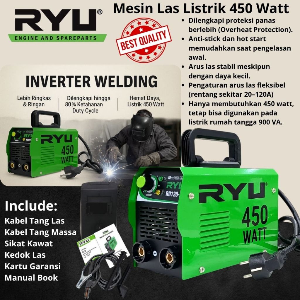 Jual Mesin Las RYU Inverter MMA 120 IGBT 450 watt Mesin Travo las Mesin trafo las welding RII ...