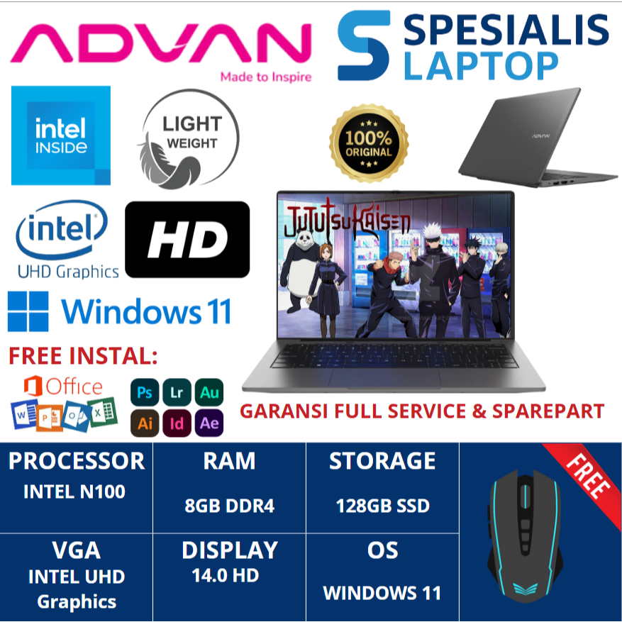 Jual Laptop Advan T-BOOK 14 Intel N100 RAM 8GB 512GB SSD 14 Inch HD ...