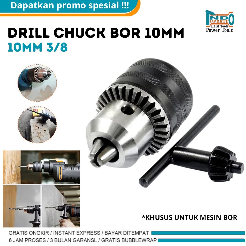 Jual Kepala Bor / Drill Chuck Mesin Bor 10mm x 3/8" & 13mm x 1/2" Drat ...