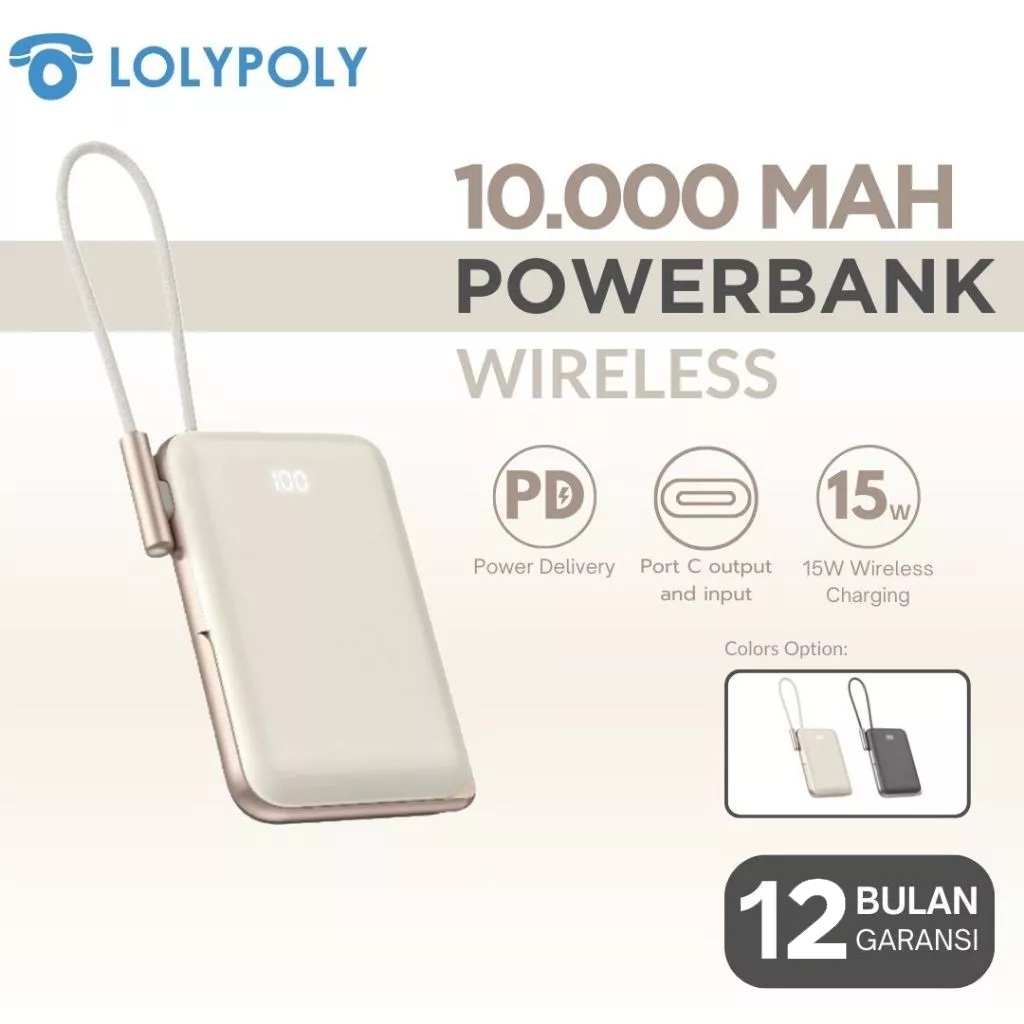 Jual LOLYPOLY Magnetic Wireless Powerbank 10000 mAh 15W Wireless Fast ...