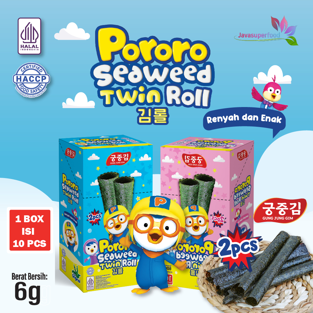 Jual (HALAL) PORORO SEAWEED TWIN ROLL 1 BOX / SNACK DOUBLE NORI ROLL ...