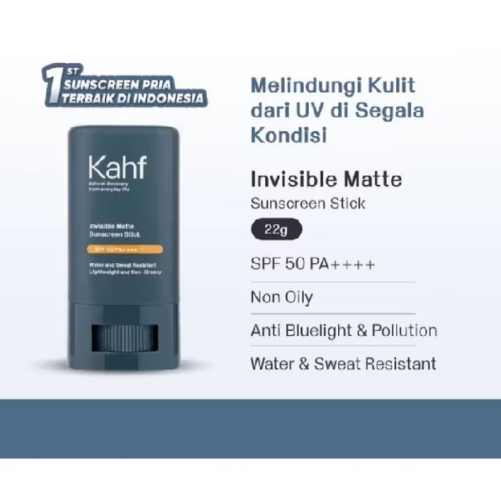 Jual Kahf sunscreen stick invisible matte spf 50 pa++++ 22 g ...