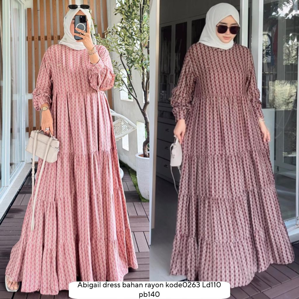 Jual AVR Gamis Abigail Dress Bahan Rayon Motif Monogram Lengan Kerah ...