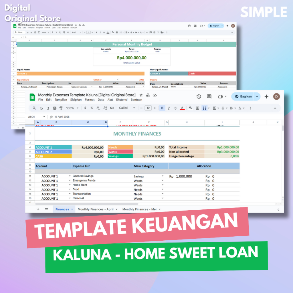 Jual TEMPLATE SPREADSHEET KEUANGAN KALUNA SIMPLE | Shopee Indonesia