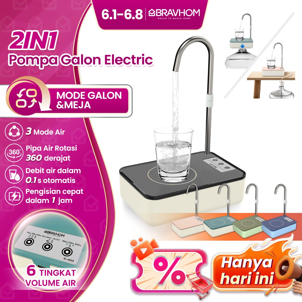 Jual BRAVHOM Pompa Air Galon Elektrik Otomatis 2in1 Ketel Dan Meja ...