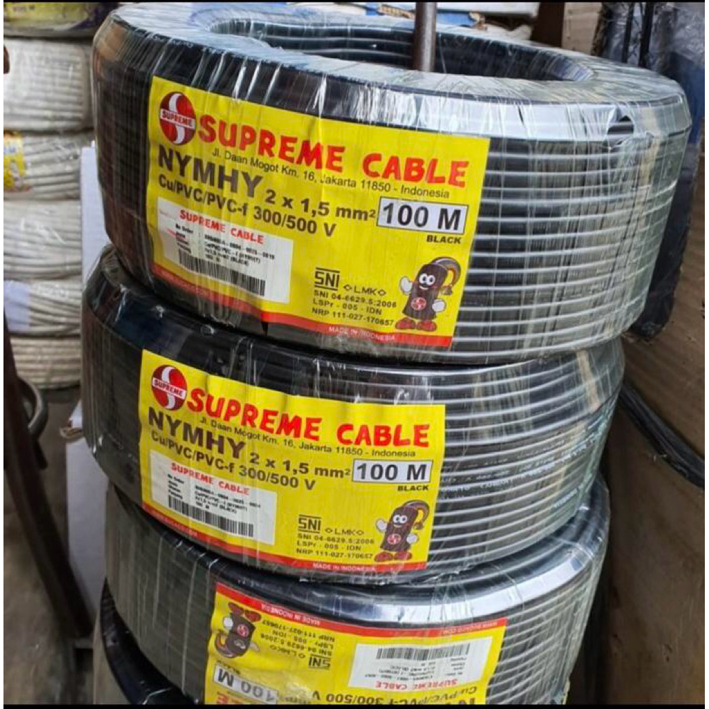 Jual Kabel Listrik Hitam NYMHY 2x1,5 Supreme 100m (Kabel Serabut Isi 2 Urat) | Shopee Indonesia