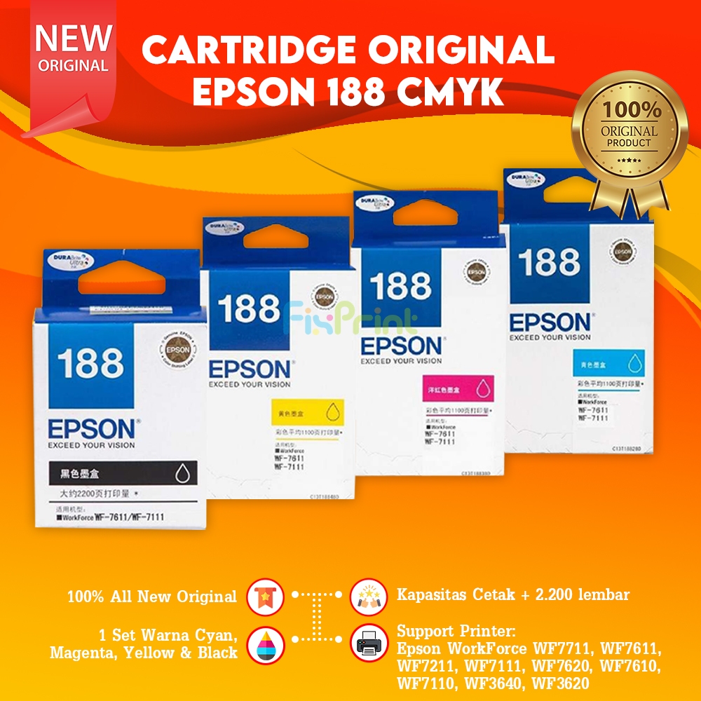 Jual Epson T188 188 Cartridge Tinta Printer WorkForce WF-7711 WF-7611 ...
