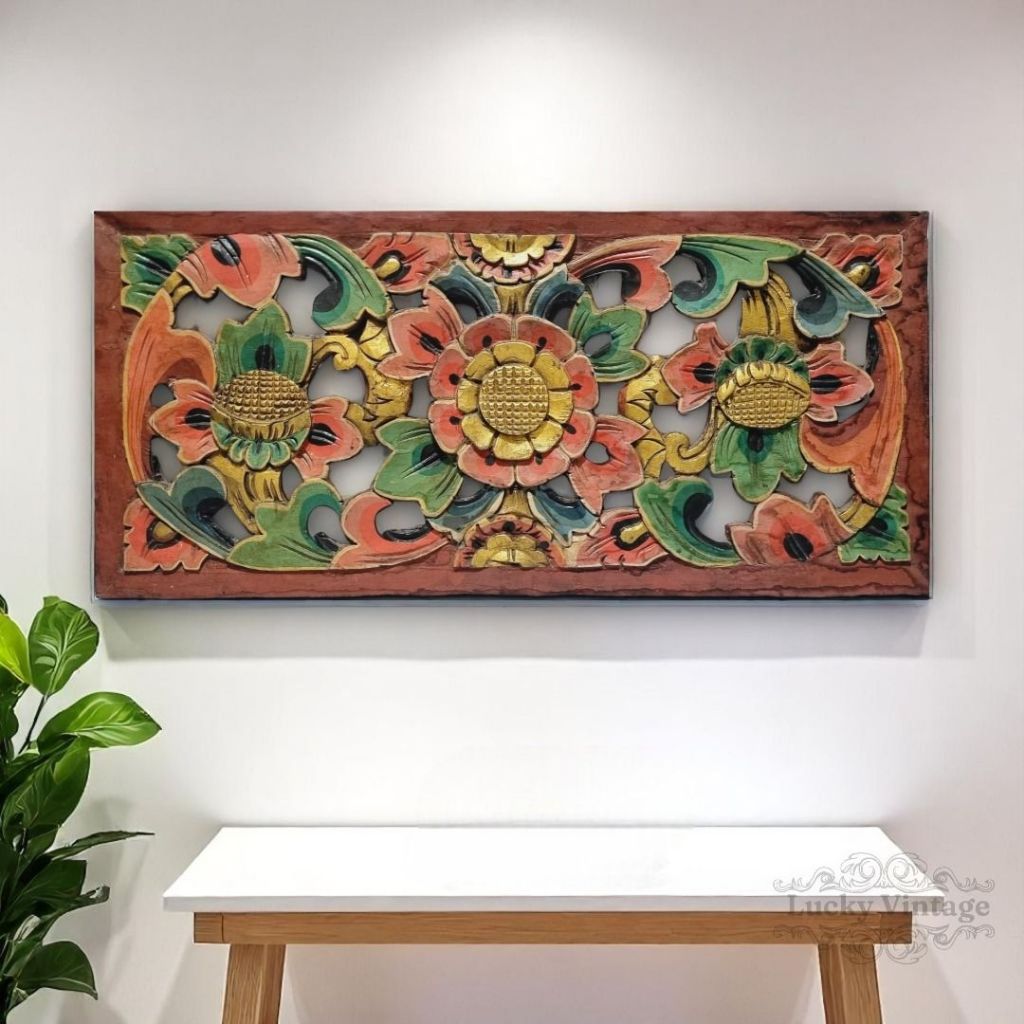 Jual Vintage Pajangan Dinding Ukiran Kayu Balinese Lotus Bud Panel ...