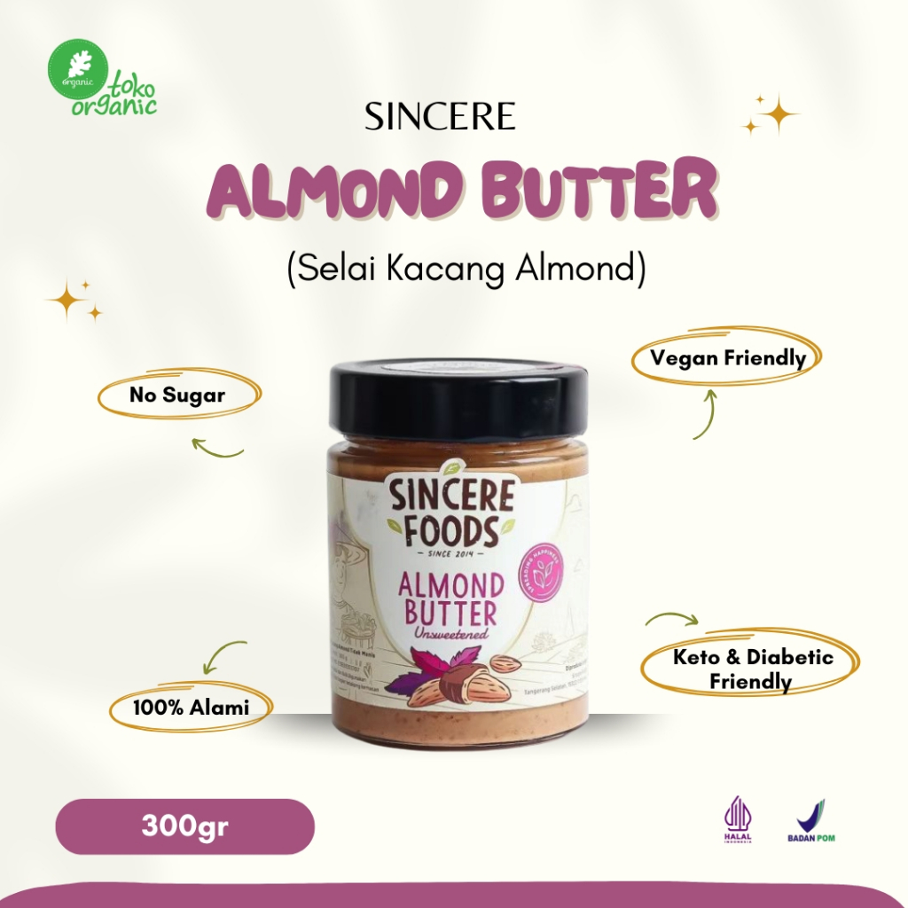 Jual Sincere Unsweetend Almond Butter (300gr) | Selai Kacang Almond ...