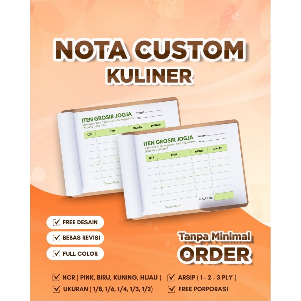 Jual CUSTOM NOTA WARUNG MAKAN | NOTA RESTORAN | NOTA KULINER | NOTA ...