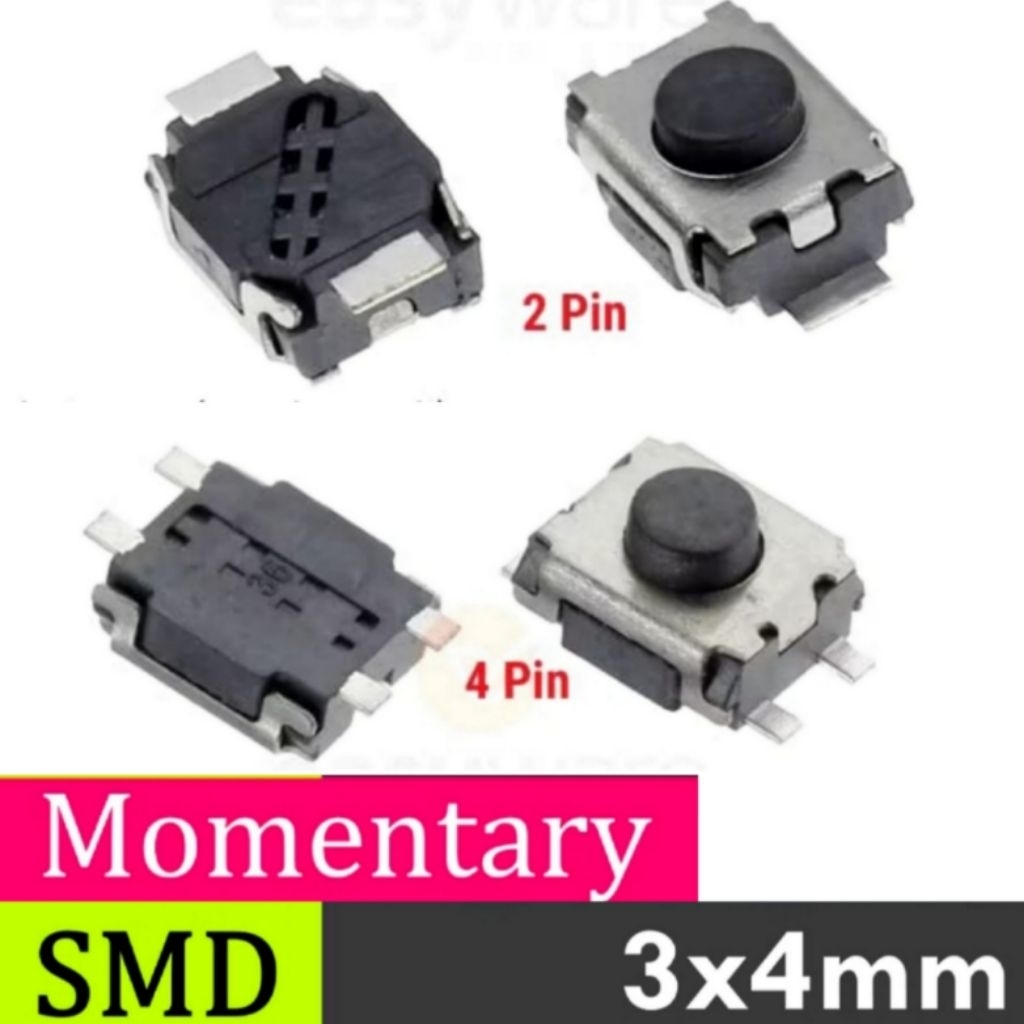 Jual Saklar 3x4mm Micro Switch 4 Pin Tactile Push Button Momentary SMD | Shopee Indonesia