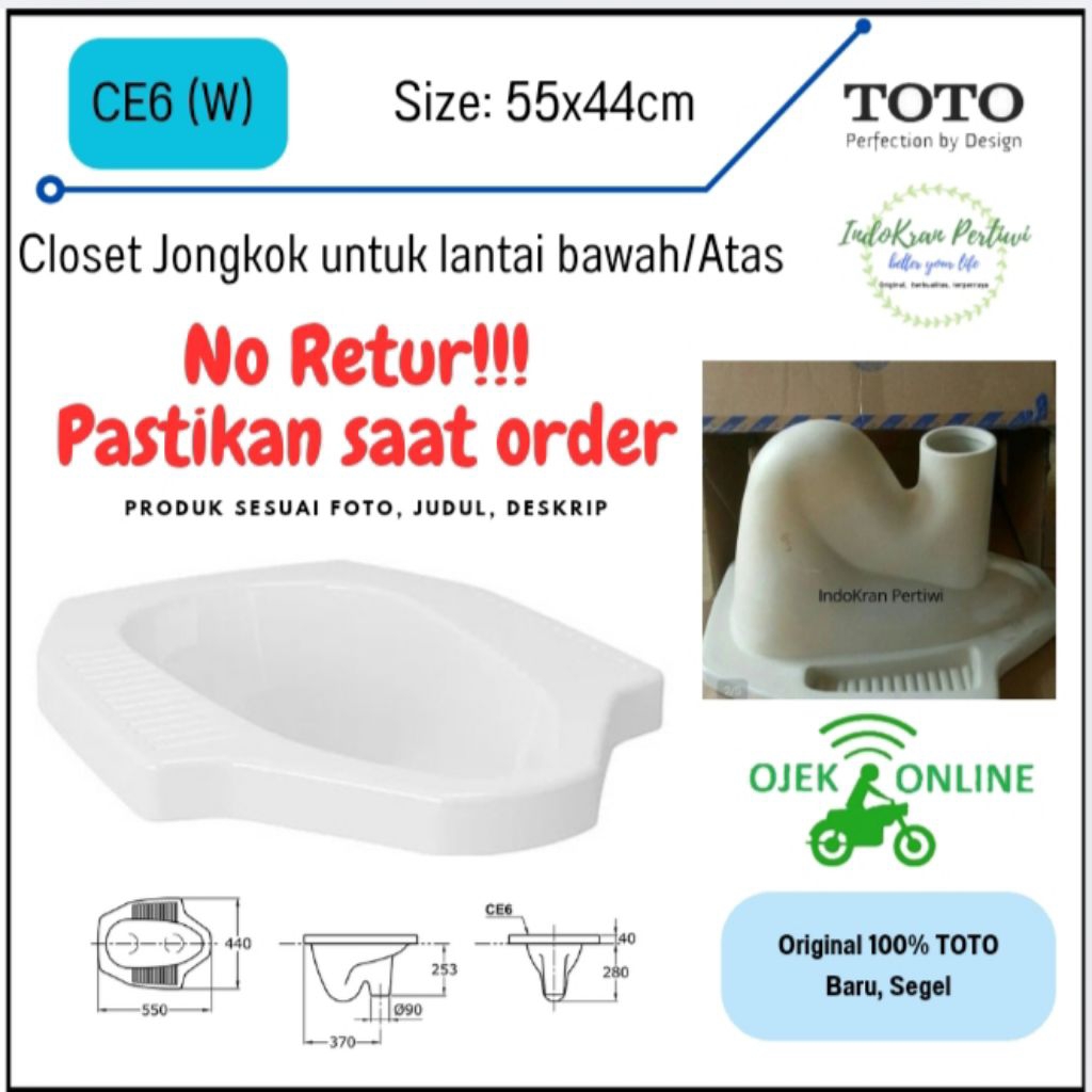Jual Closet Jongkok TOTO CE6 Putih ( bisa untuk lantai atas atau bawah ...