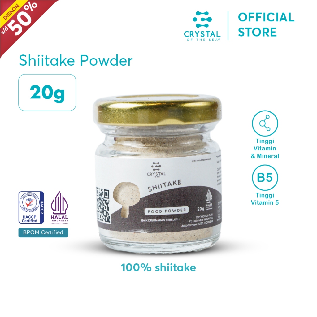 Jual CRYSTAL FARM Shiitake Bubuk Jamur Halal BPOM 20GR Serbuk Tabur ...