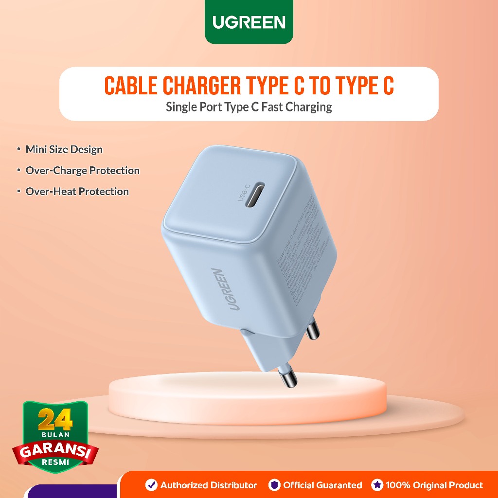 Jual UGREEN 55555 Kepala Adaptor Charger 20W GaN N-Series BIRU PD Fast ...