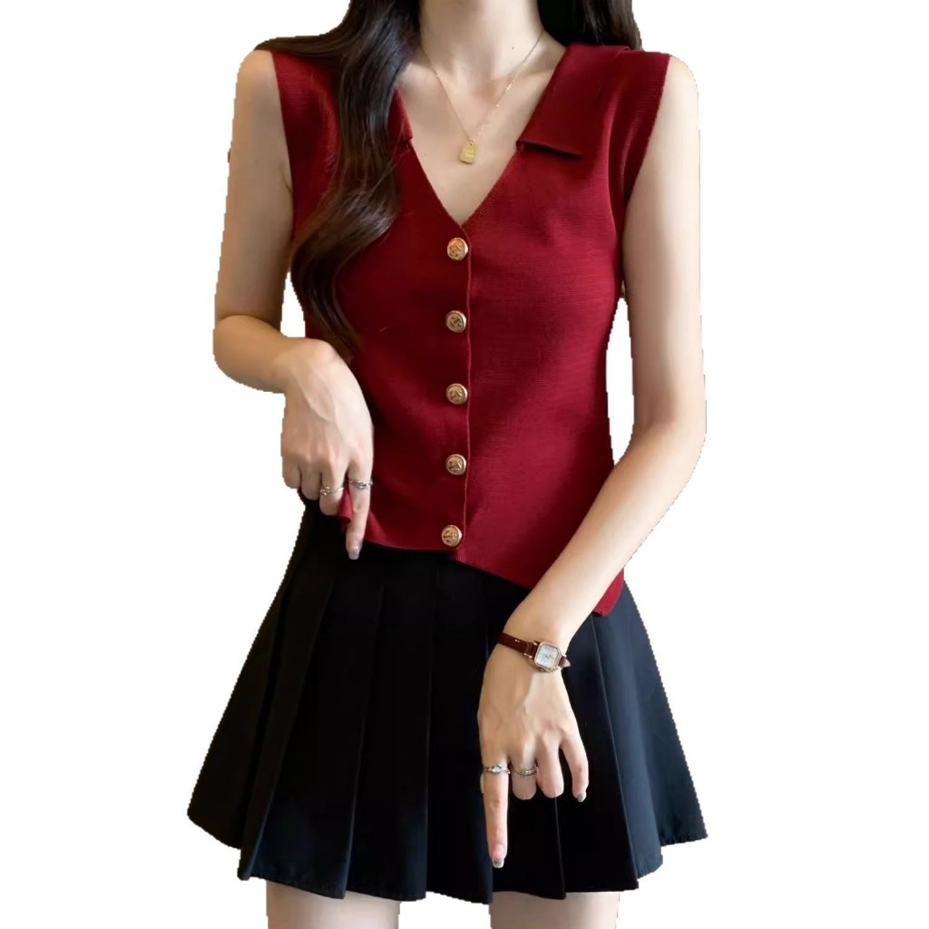 Jual BRI* BJ1913 Baju Atasan Vest Kancing Kerah V Knit Rompi Blazer ...