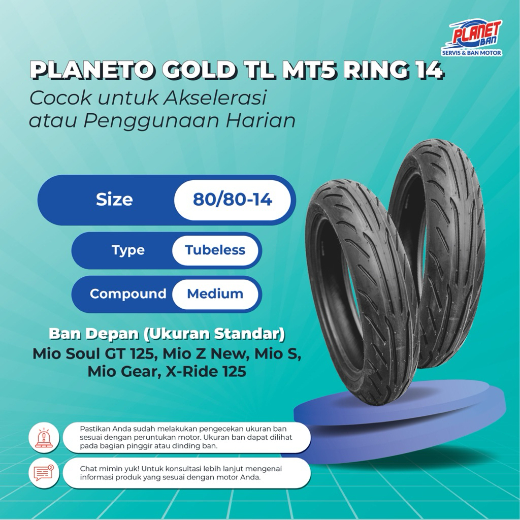 Jual Ban Motor Ring 14 - 80/80 Planeto Gold MT5 (Ban Motor Mio Soul GT ...