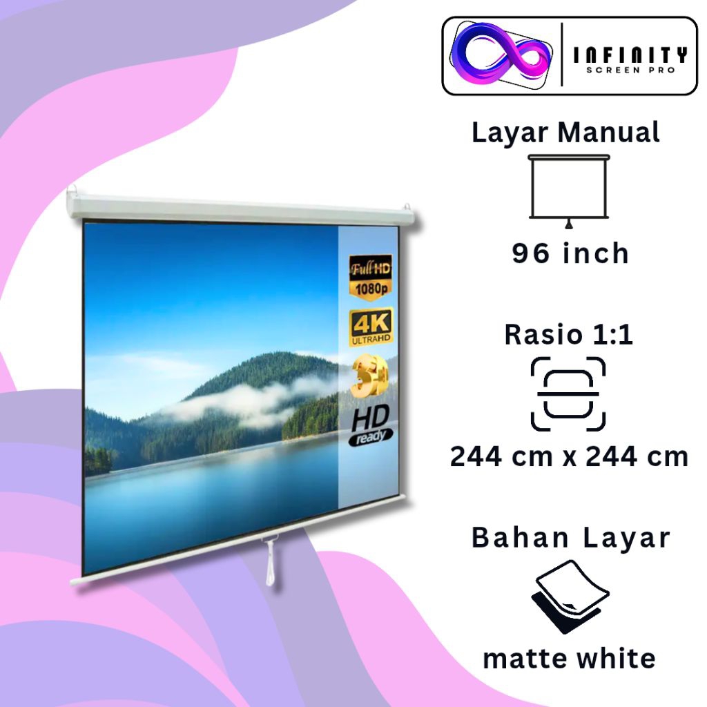 Jual Wall Screen Projector 96 Inch Rasio 1:1 (244 cm x 244 cm) / Layar ...