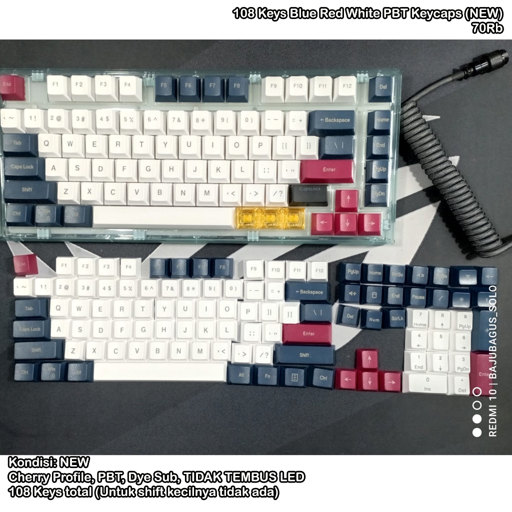 Jual 108 Keys Blue Red White PBT Keycaps (NEW) | Shopee Indonesia