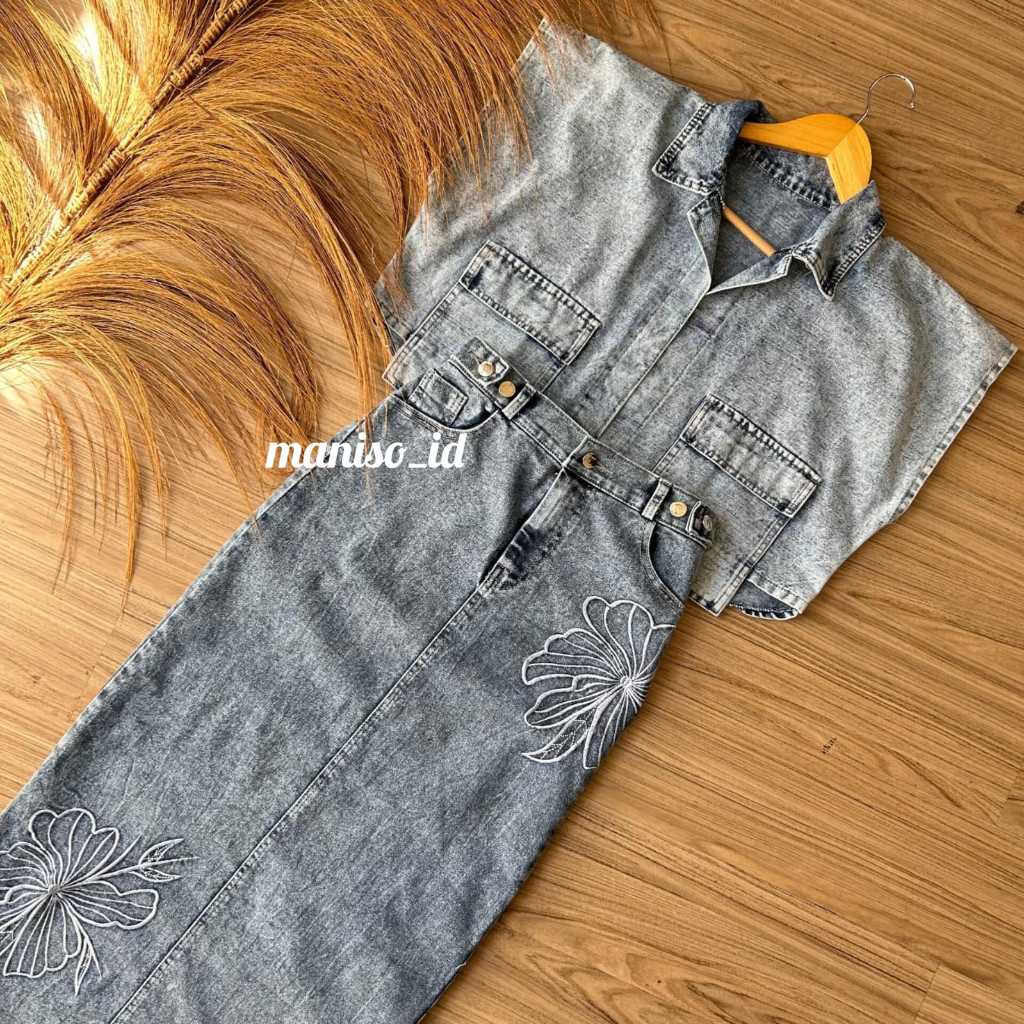 Jual Maniso - One Set Jeans Wanita Setelan Rok + Vest Kantong Over ...