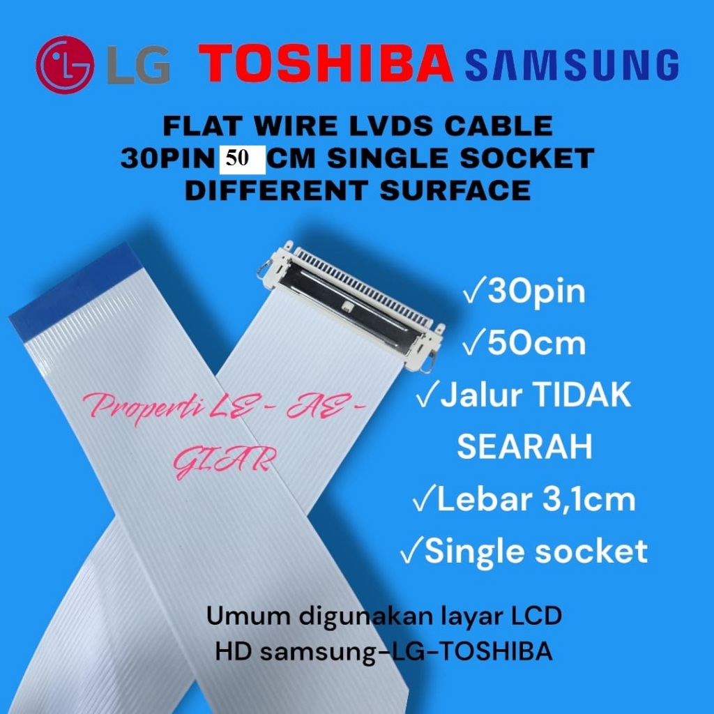 Jual LVDS 30 PIN CABLE FLAT WIRE FFC SOFT CABLE 30PIN TIDAK SEARAH 50CM ...